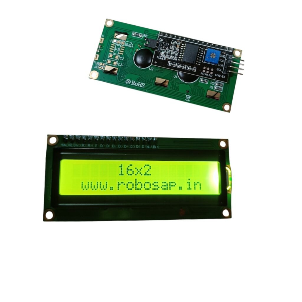16×2 LCD Display with I2C Interface – Yellow-Green Backlight - robosap.in